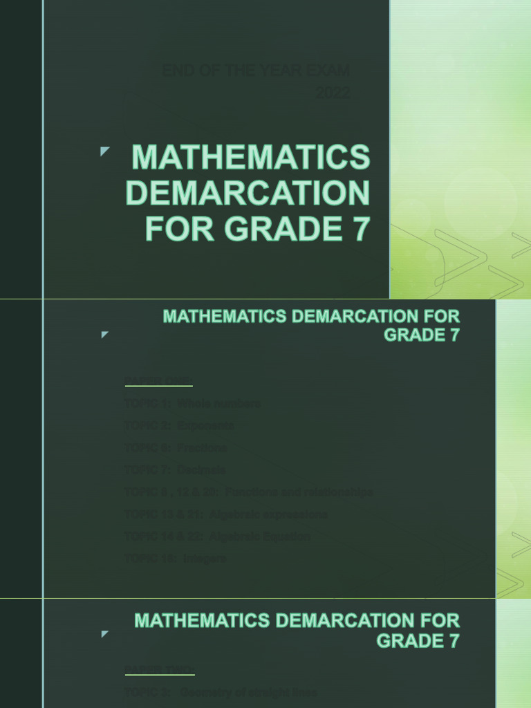 Mathematics Demarcationfor Grade 7 Exam | PDF