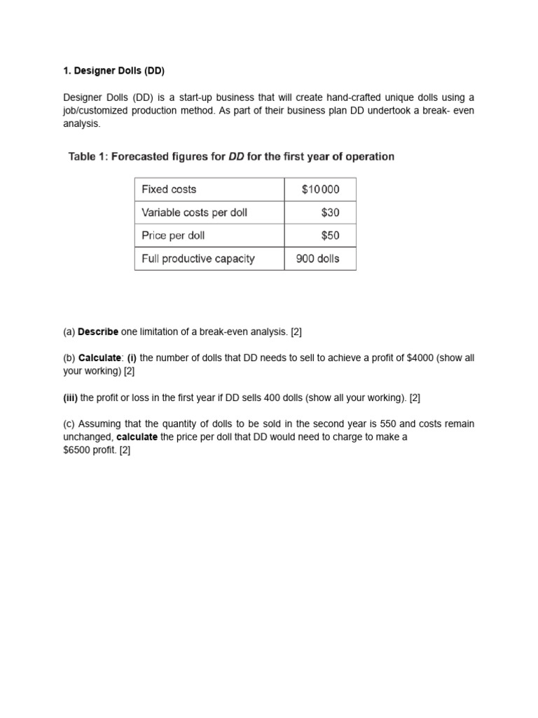 Break-Even Analysis for Dolls and Socks | PDF