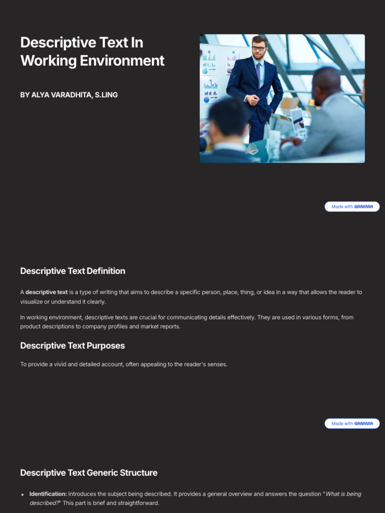 Descriptive Text in Working Environment | PDF | Subject (Grammar) | Grammar