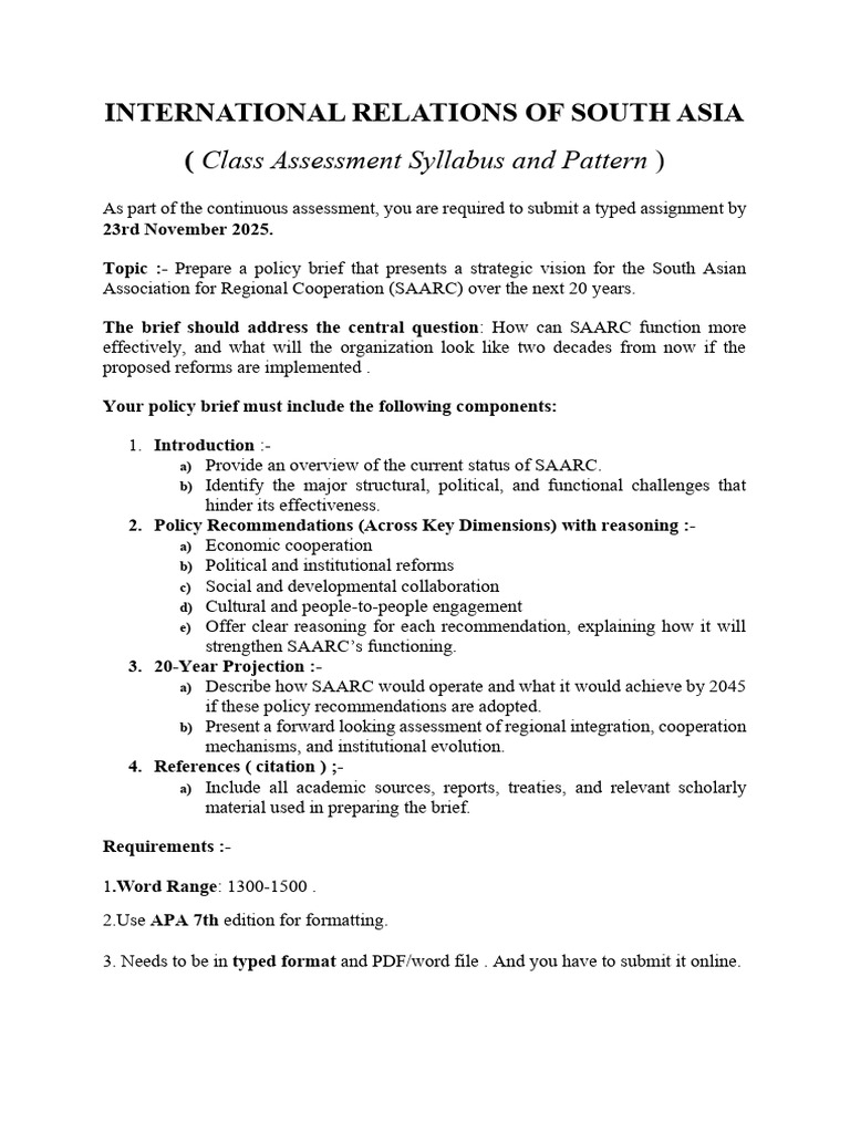 IR of South Asia Assignment | PDF