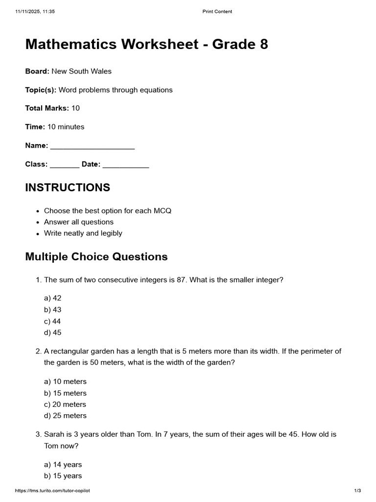 8th Grade Math Word Problems Worksheet | PDF | Number Theory | Mathematics