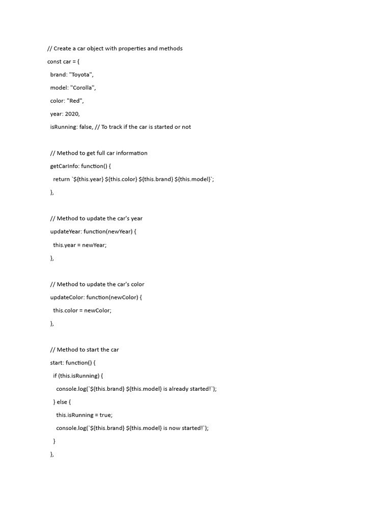 JavaScript Car Object Example | PDF