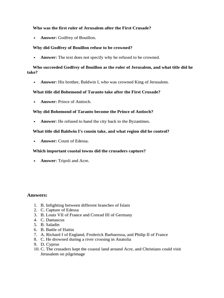 Who Was The First Ruler of Jerusalem After The First Crusade | PDF
