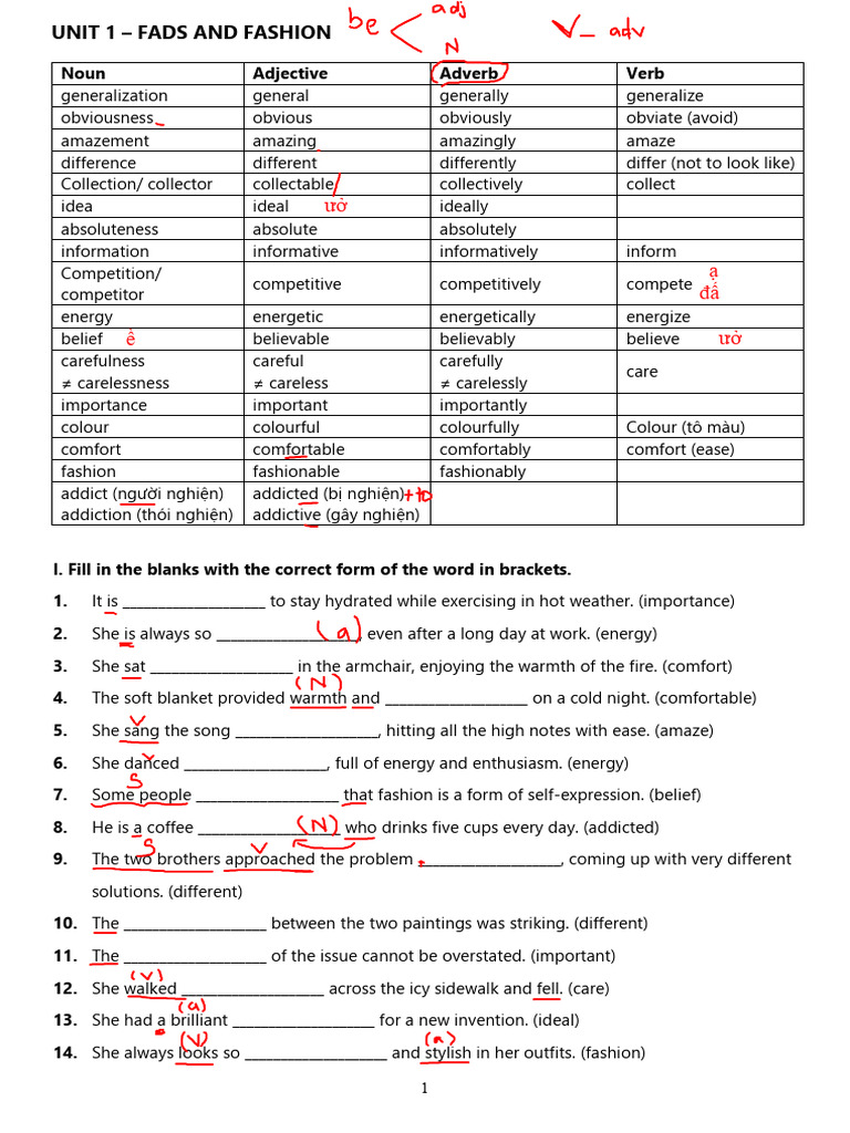 Tieng Anh 8 Friends Plus - Word Form - Unit 1 | PDF | Linguistic ...