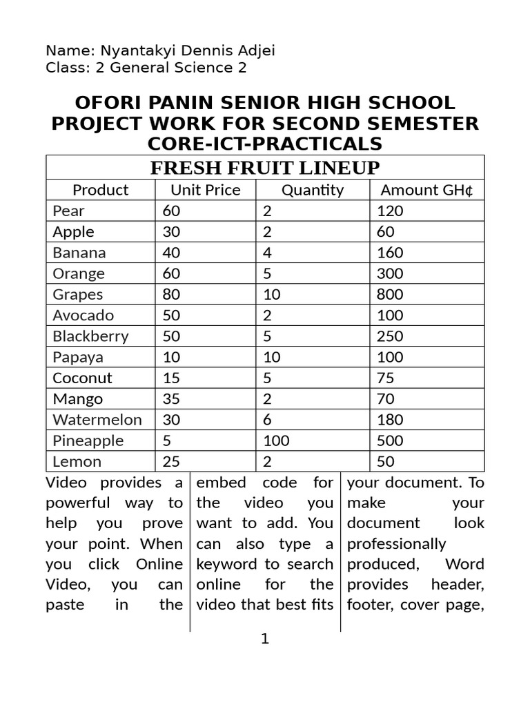 Nyantakyi Ict Project Work | PDF | Fruit