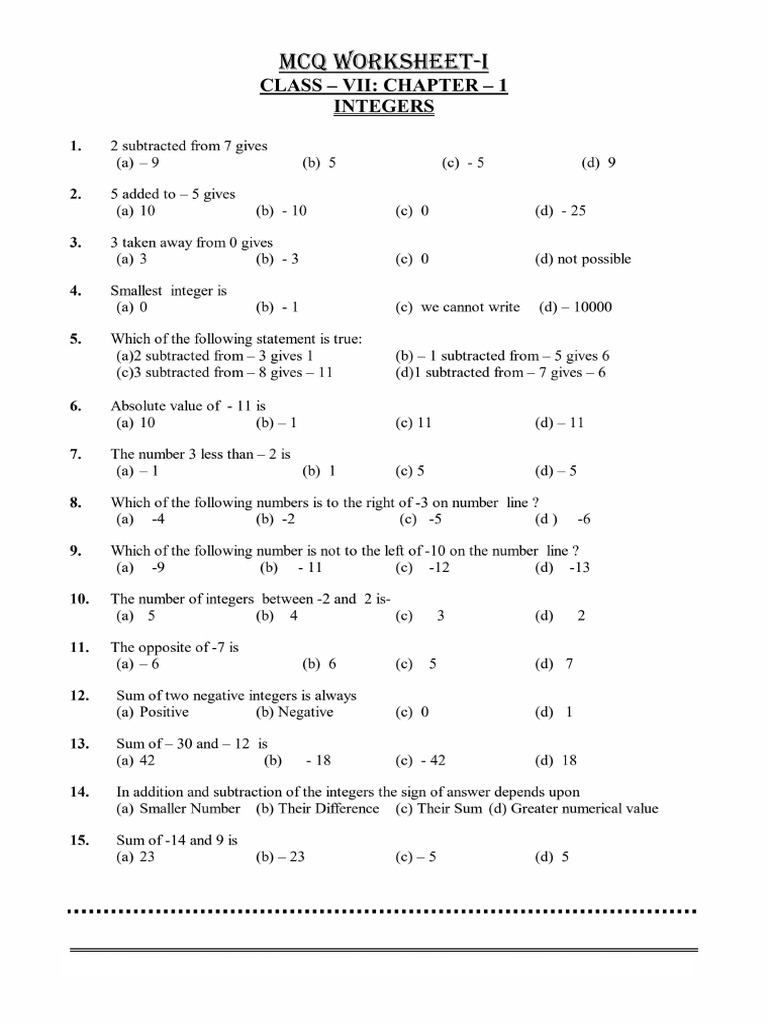 Maths Grade 7 Question Bank | PDF