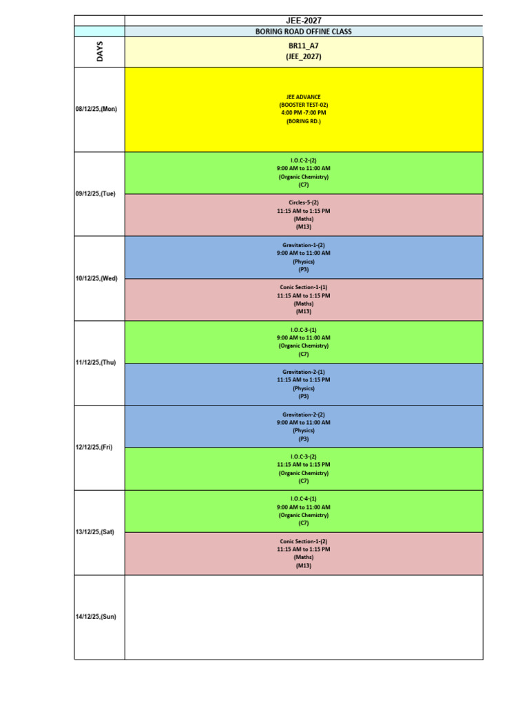 08/12/25, (Mon) 08/12/25, (Mon) : Boring Road Offine Class BR11 - A7 ...