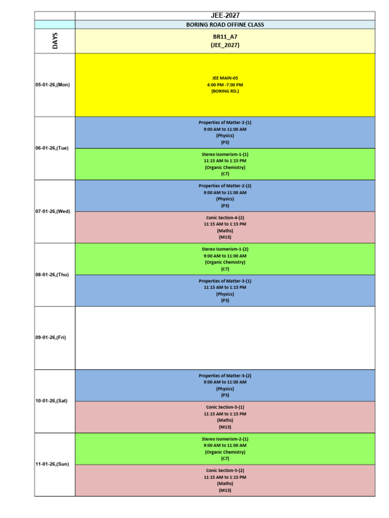 Boring Road Offine Class BR11 - A7 (JEE - 2027) | PDF