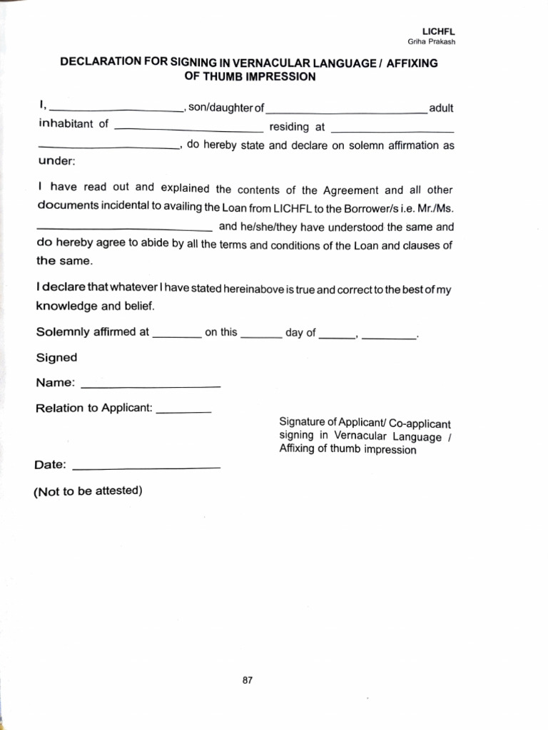Vernacular Language Loan Declaration Form | PDF