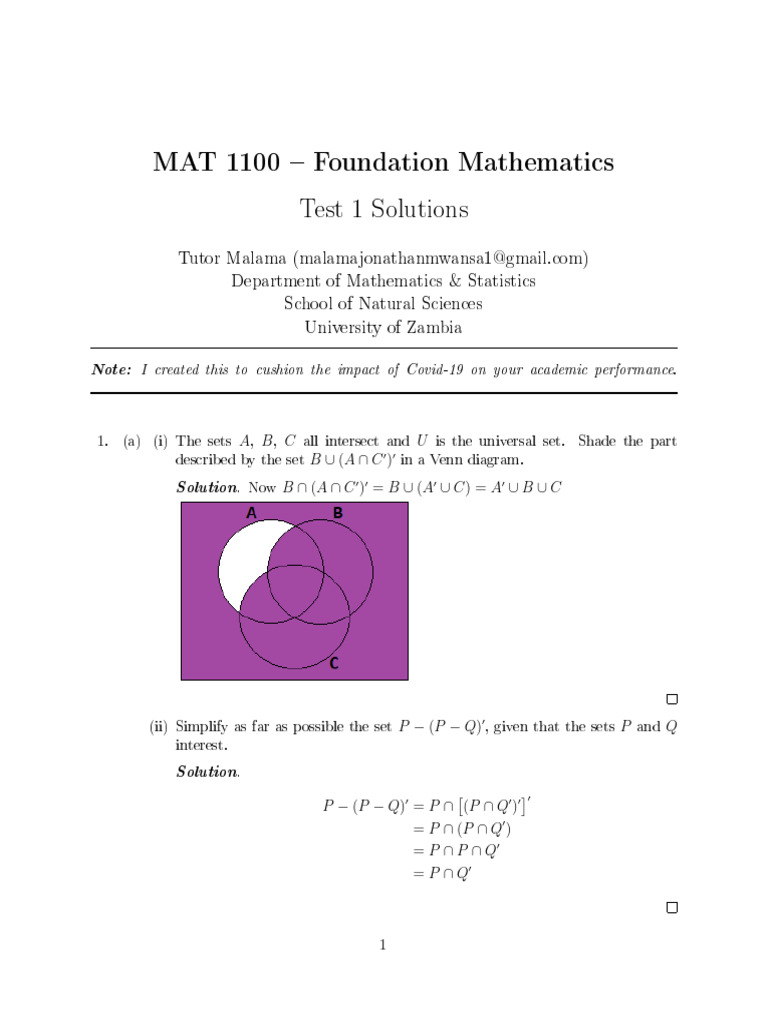 2020 Marking Key MAT 1100 Test 1 | PDF | Square Root | Functions And ...