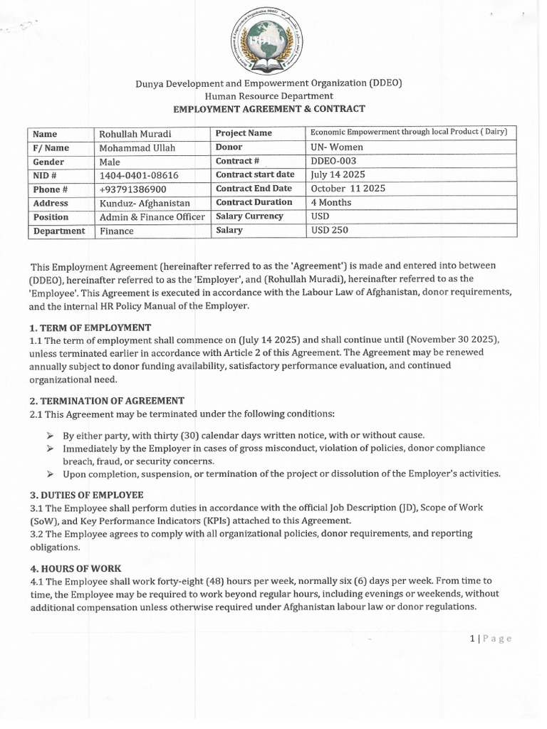 Admin & Finance Officer Contract | PDF