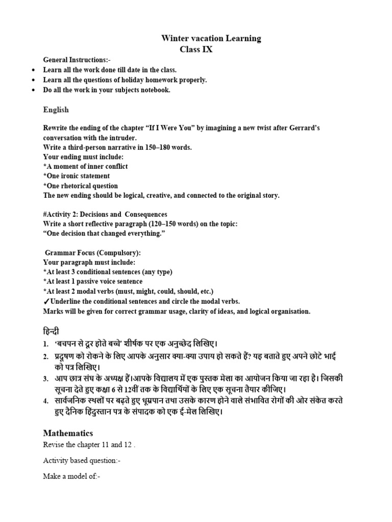 Class IX Winter Holiday Homework | PDF | Valence (Chemistry) | Chemical Elements