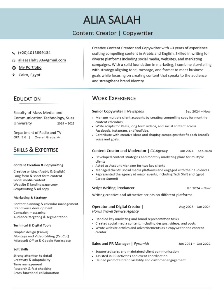 Content Creator & Copywriter Profile | PDF | Copywriting | Marketing