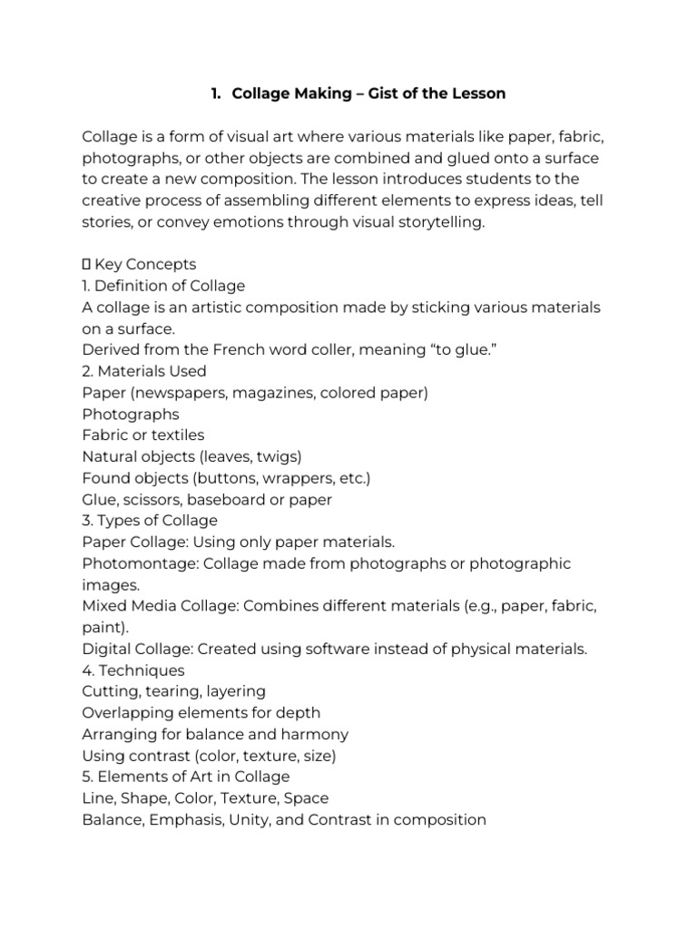 Collage Making: Techniques and Learning Outcomes | PDF | Collage ...