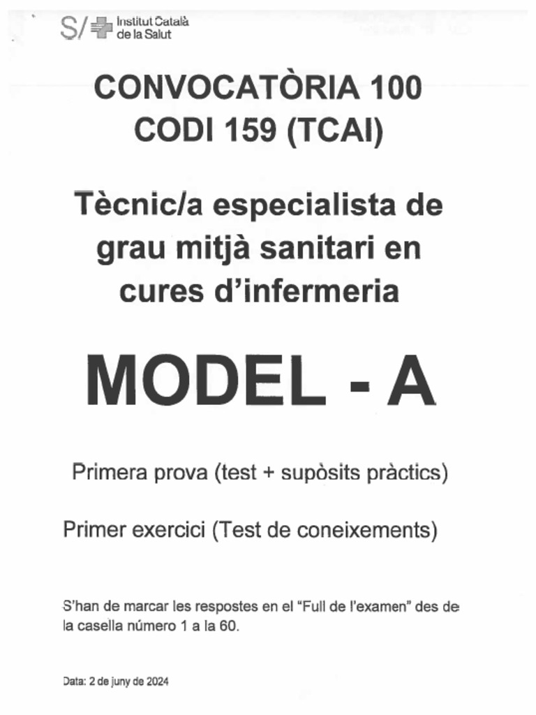 Examen 1a. Prova TCAI 159 Model A | PDF