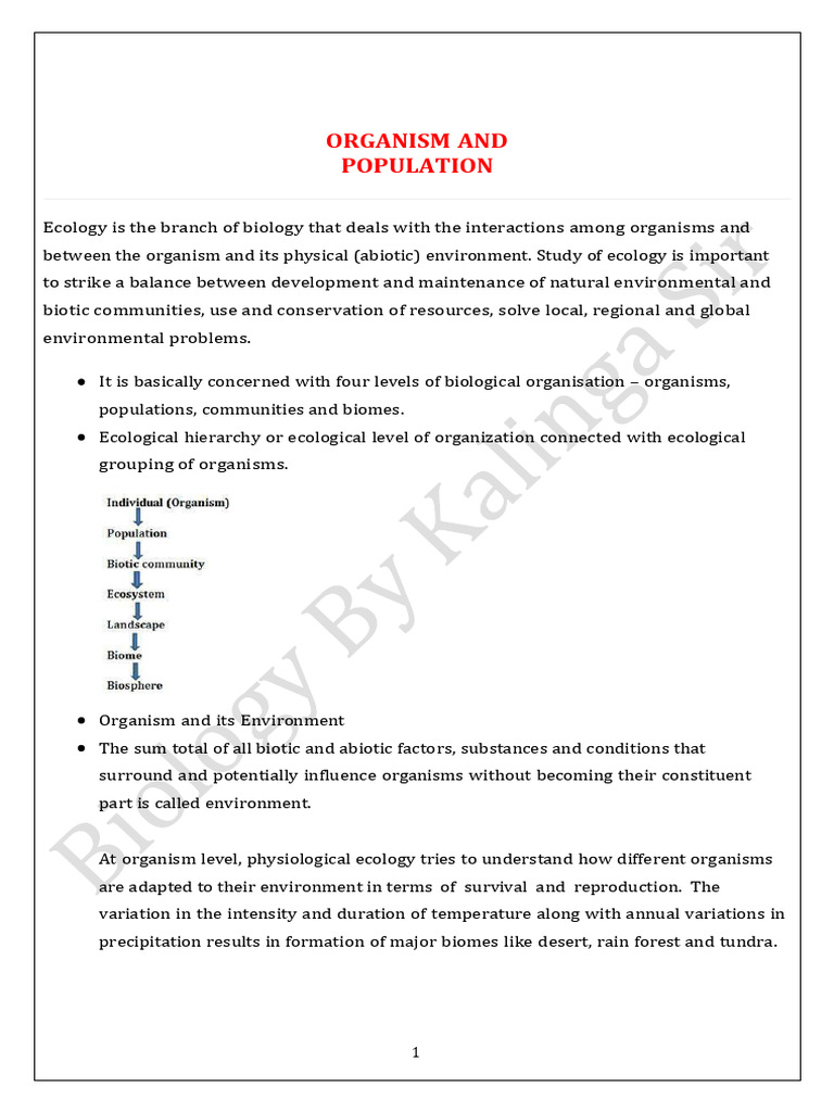 Organism and Populations Notes Edited Botany | PDF | Thermoregulation ...