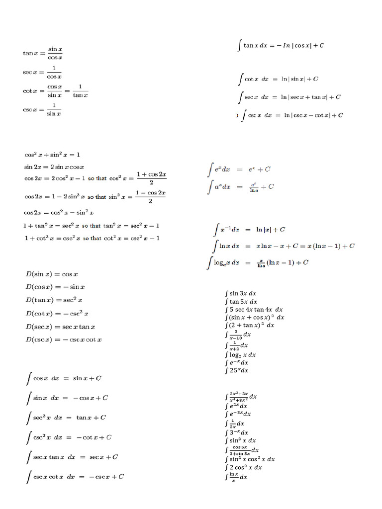 Calculus Ii: Integral Calculus: Tan - Cos - + | PDF | Trigonometry ...