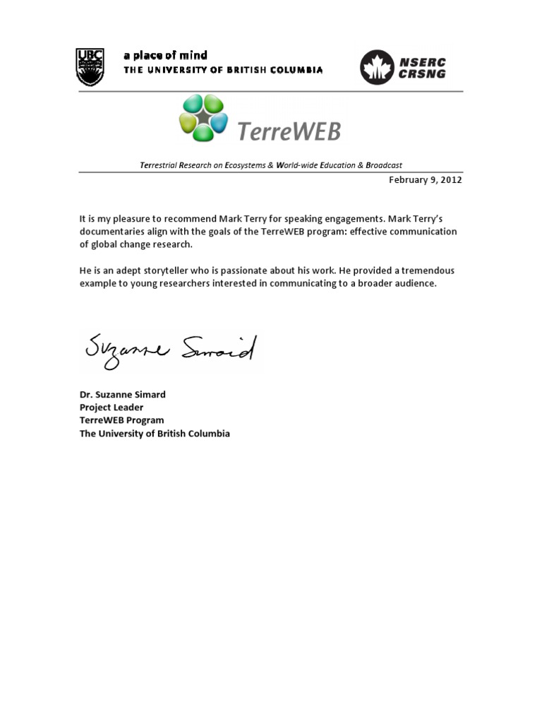 UBC Recommendation for Mark Terry | PDF