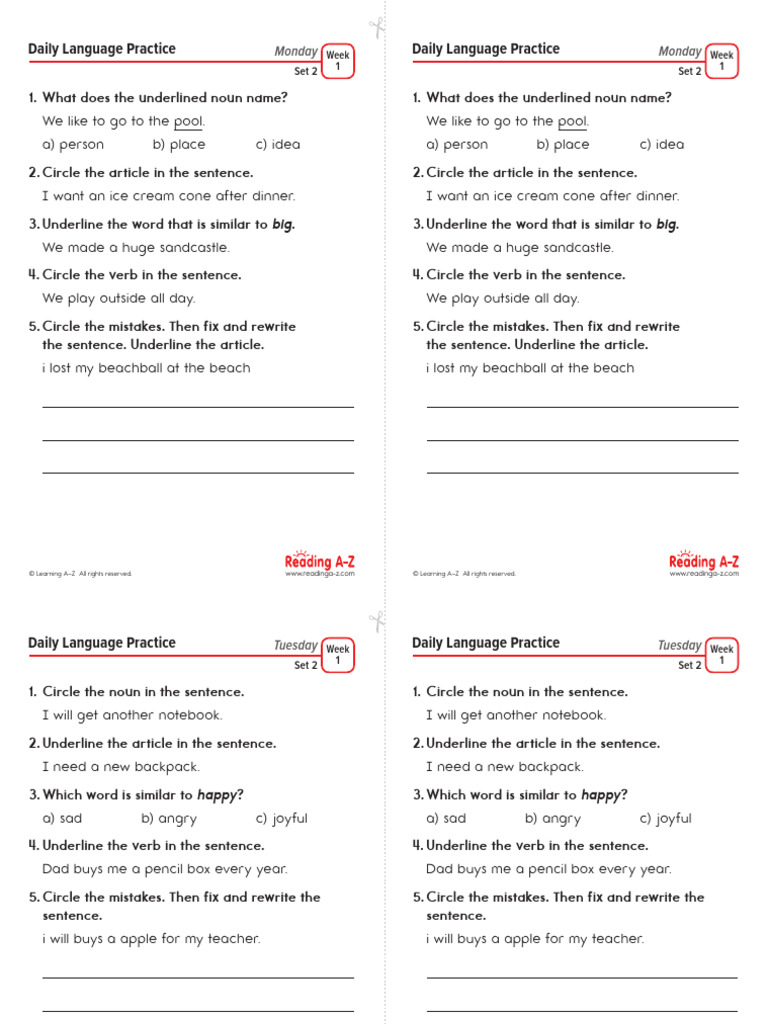 Daily Language Practice Set 2 | PDF | Verb | Sentence (Linguistics)