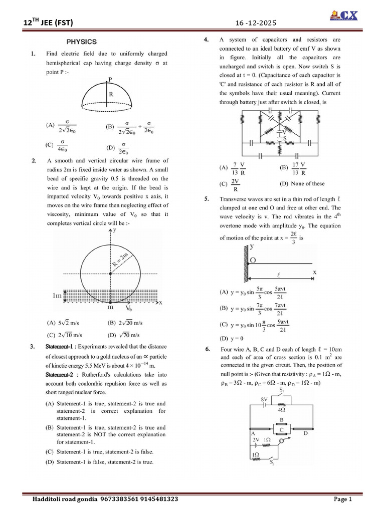 12th JEE (FST) Exam Answers 2025 | PDF