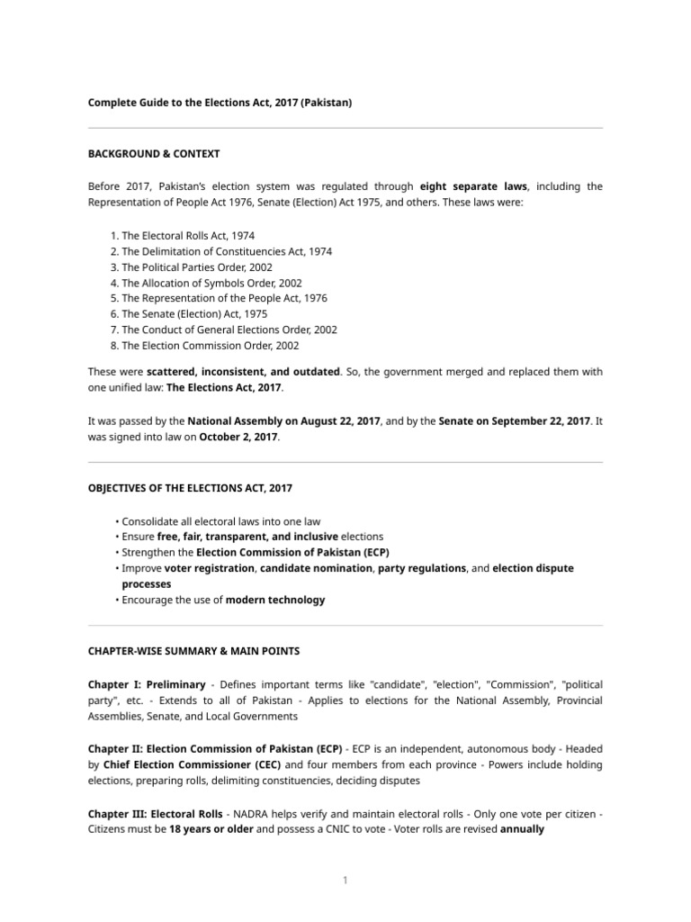 Election Act 2017 Summary | PDF | Elections | Voting