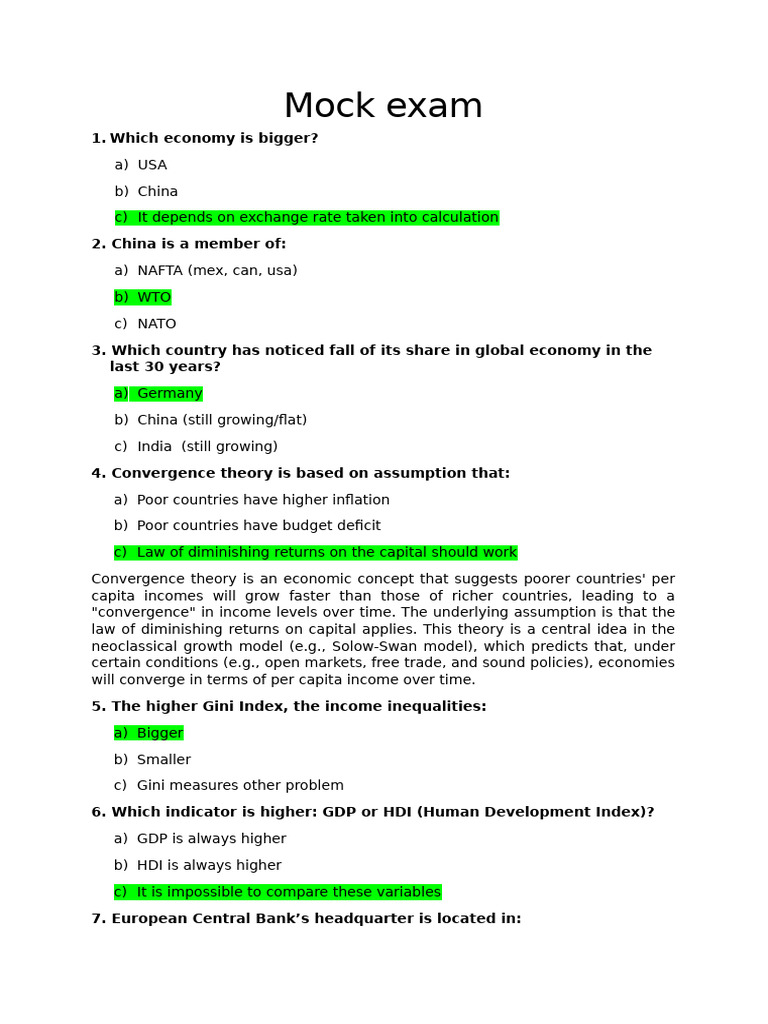 Economic Concepts and Global Trends Quiz | PDF | Exchange Rate | Inflation