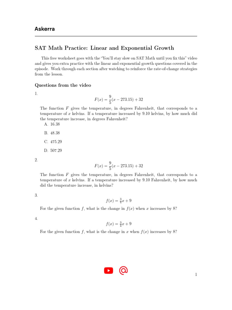 SAT Math Practice: Growth Functions Worksheet | PDF | Fahrenheit ...