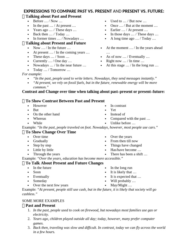 Past, Present, Future Comparison Phrases | PDF