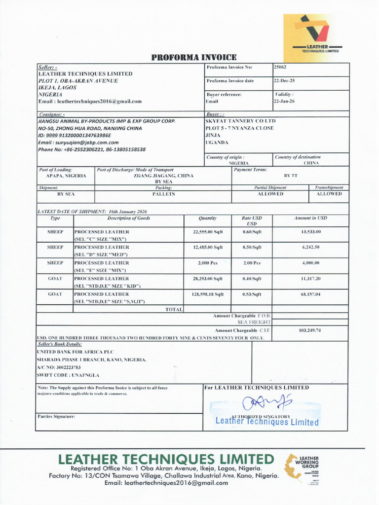Proforma Invoice NO_ 25062 | PDF