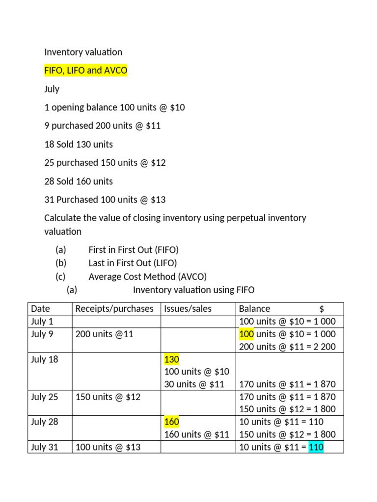 Inventory Valuation: FIFO, LIFO, AVCO | PDF | Business Economics ...