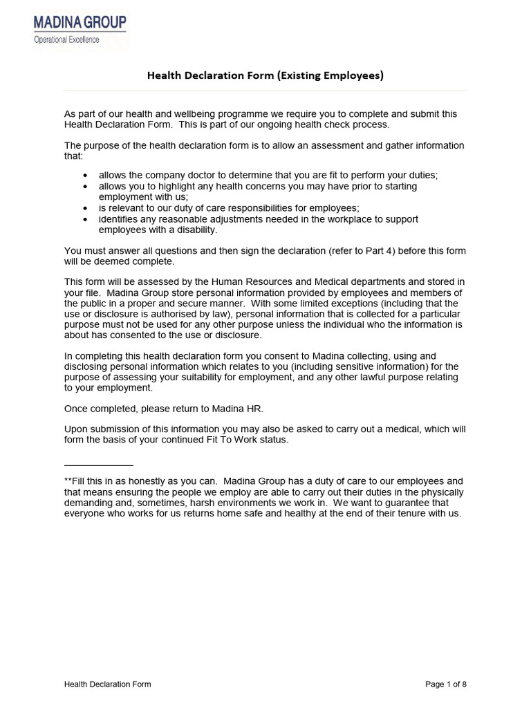 Health Declaration Form | PDF | Human Resources | Cigarette