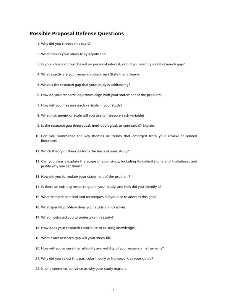 Essential Proposal Defense Questions | PDF