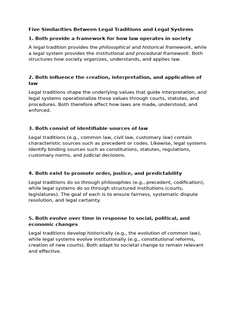 Five Similarities Between Legal Traditions and Legal Systems | PDF