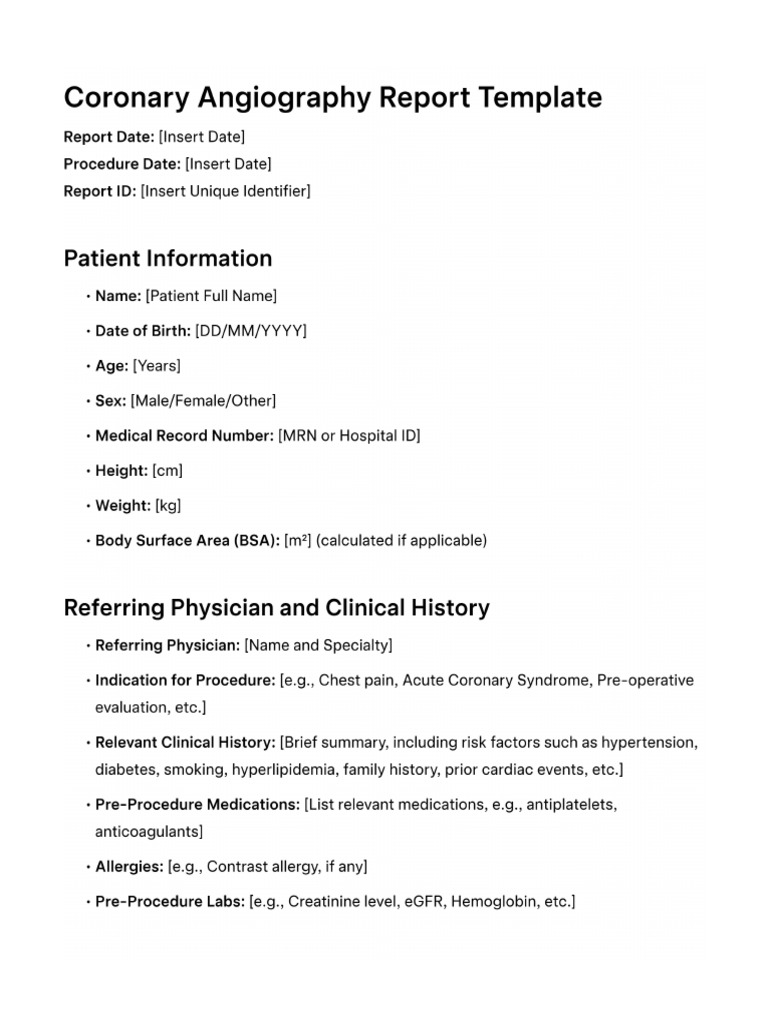 Coronary Angiography Report | PDF