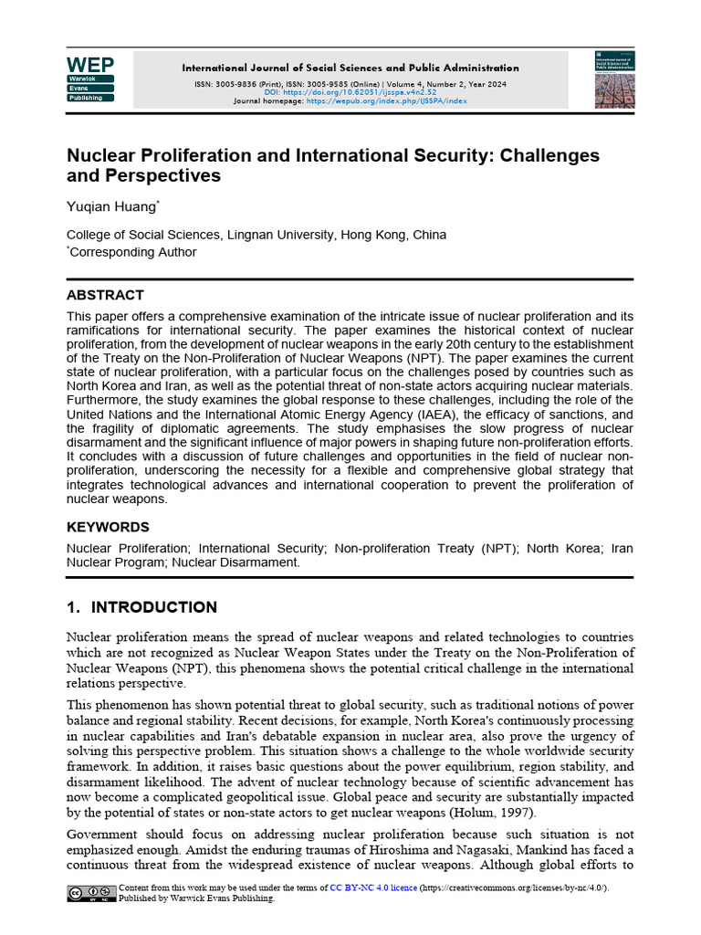 Nuclear Proliferation and International Security C | PDF | Nuclear ...