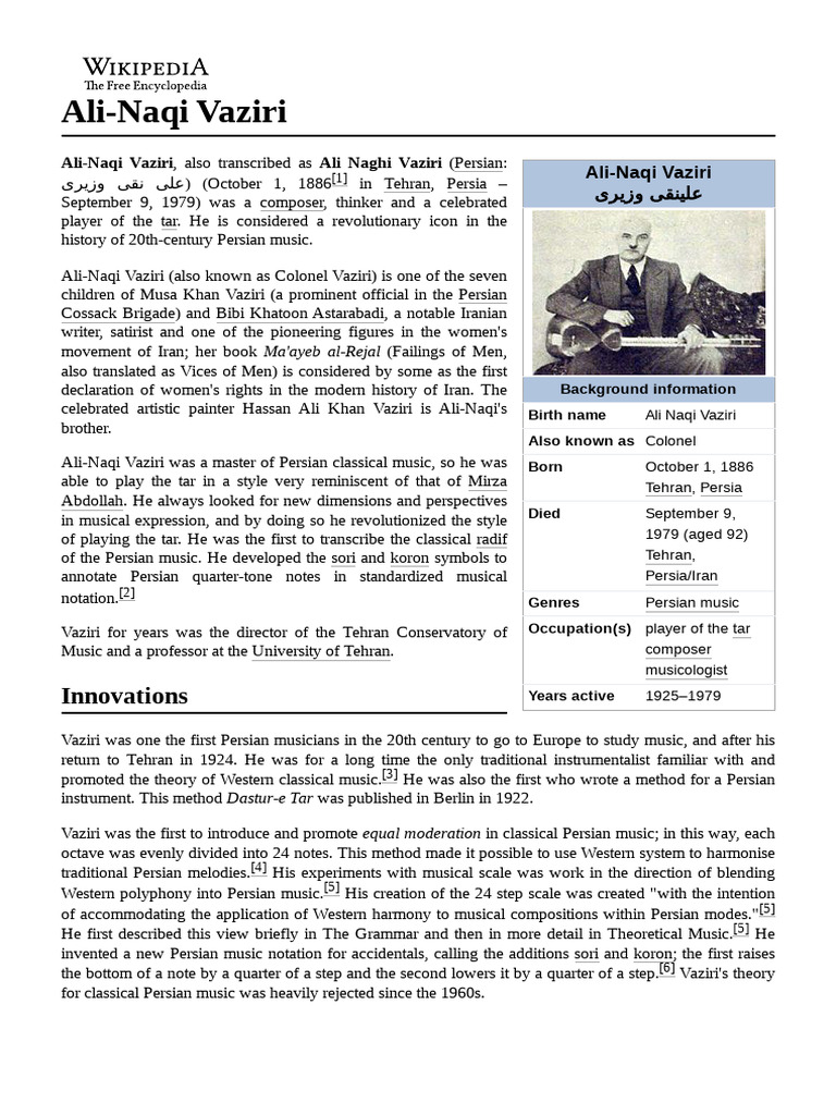 Ali-Naqi Vaziri: Persian Music Pioneer | PDF | Musicology | Iran