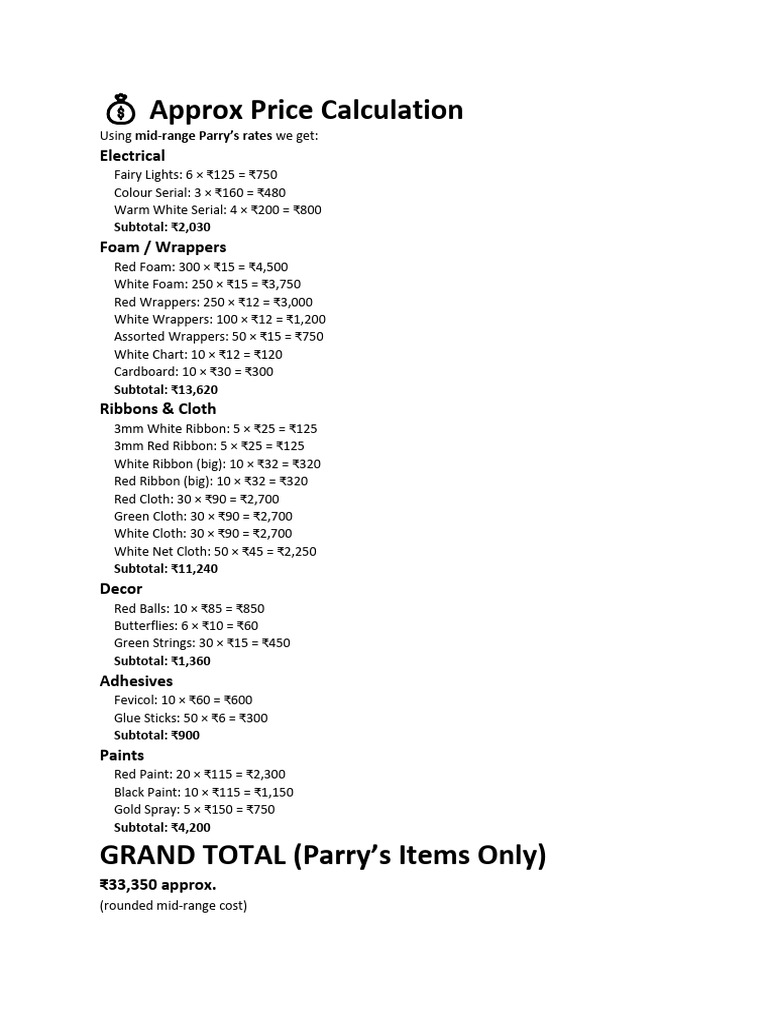 Approx Price Calculation | PDF