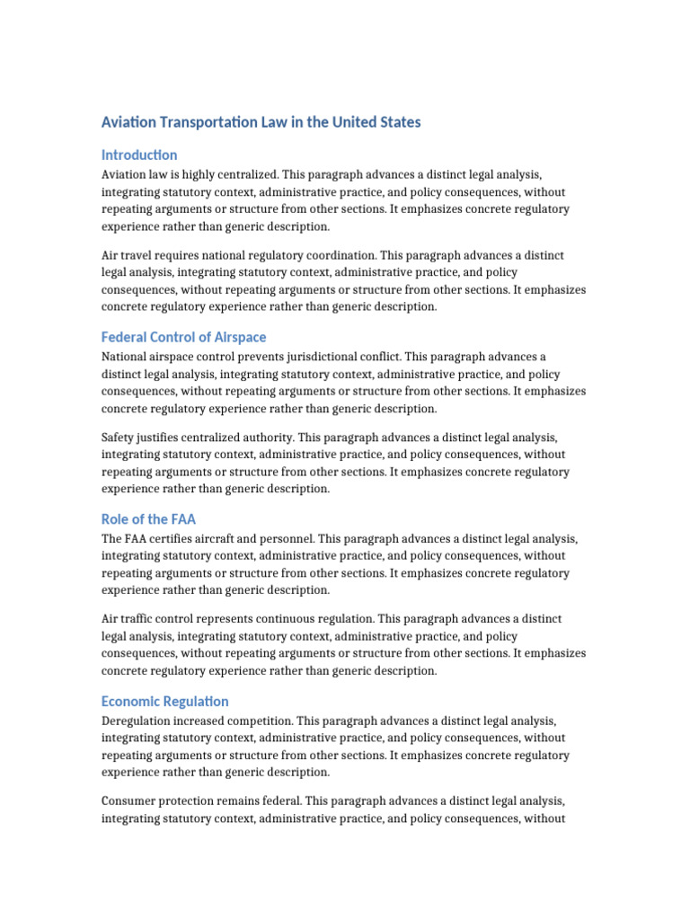 Aviation Transportation Law in the United States | PDF | Policy ...