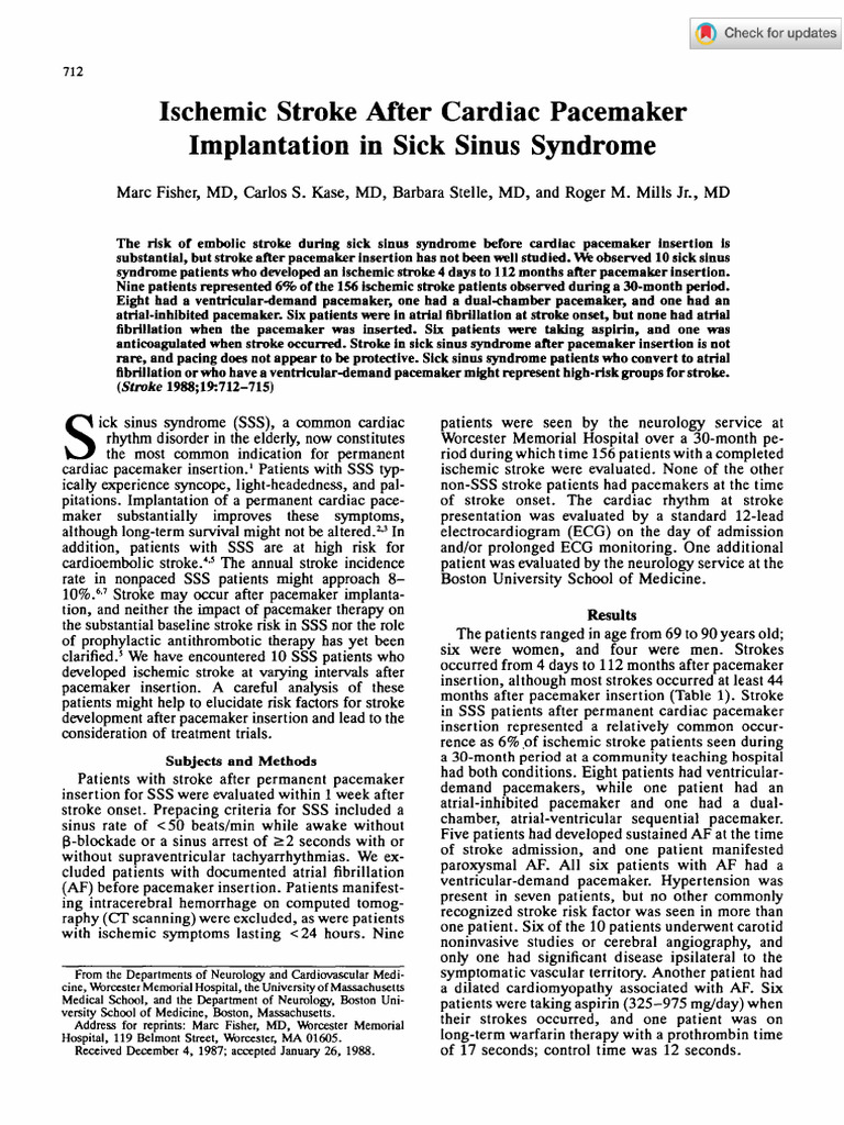 Fisher Et Al 1988 Ischemic Stroke After Cardiac Pacemaker Implantation ...