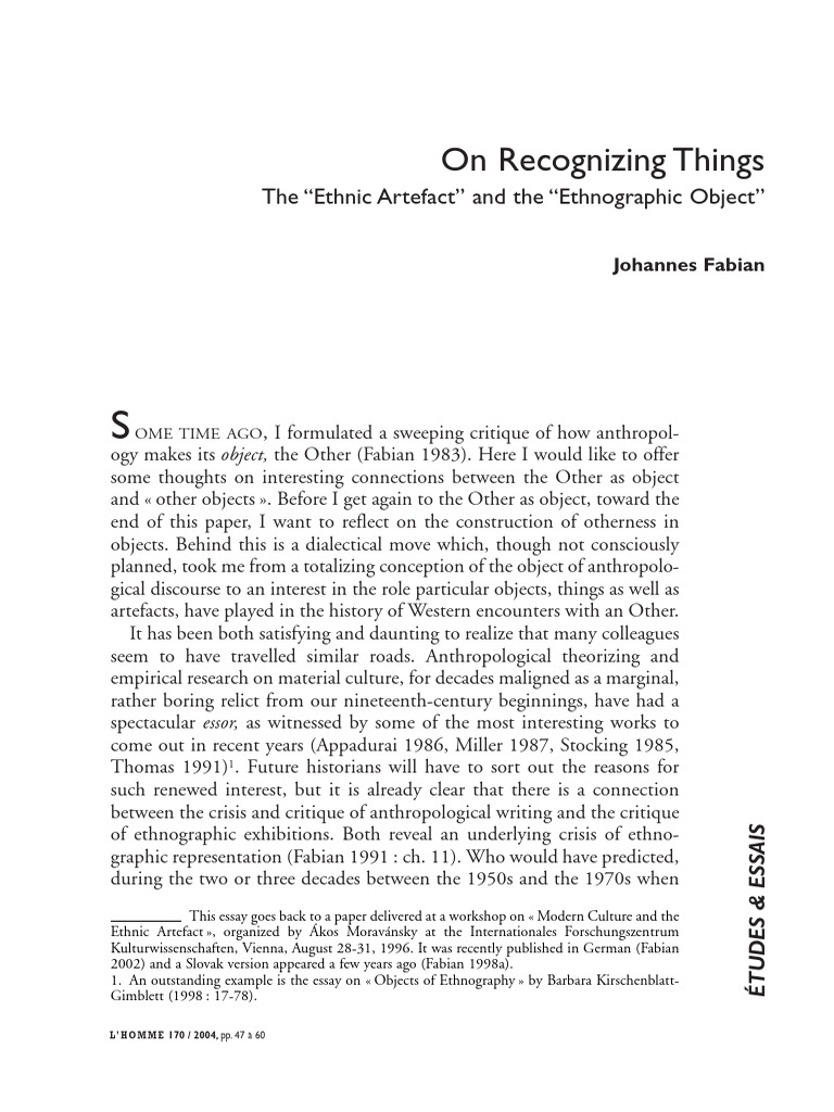 Fabian 2004 On recognizing Things | PDF | Ethnography | Anthropology