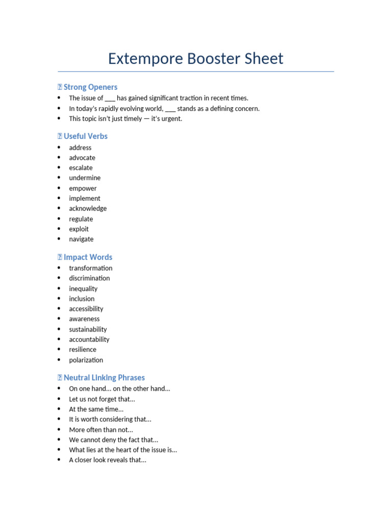 Extempore Booster Sheet | PDF