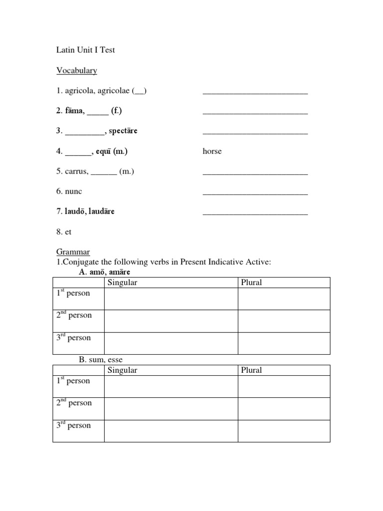 Latin Unit I Test | PDF