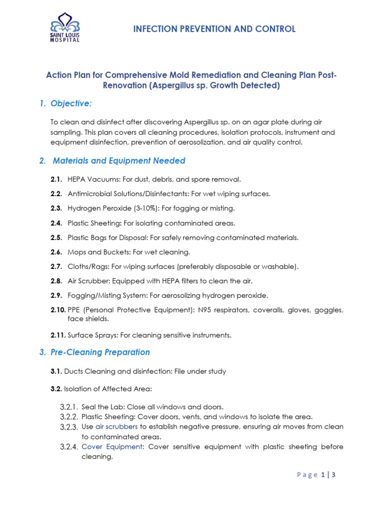 Action Plan for Comprehensive Mold Remediation and Cleaning Plan Post ...