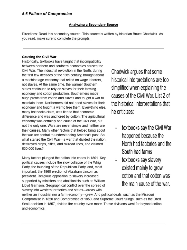 5.6 Failure of Compromise Secondary Source Reading | PDF | Slavery In ...
