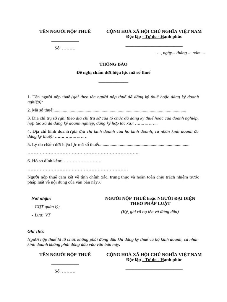 Mau Don Xin Huy Ma So Thue CA Nhan Mau So 24 Dk Tct Version 2 | PDF