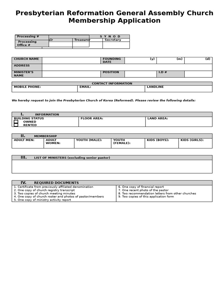 Presbyterian Church Membership Application | PDF