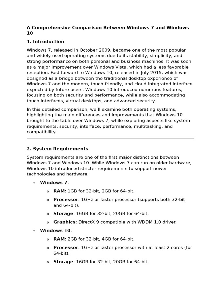 Windows 7 vs Windows 10: Key Differences | PDF | Windows 10 | Microsoft ...
