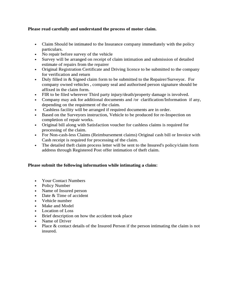 Process of Motor Claim. | PDF