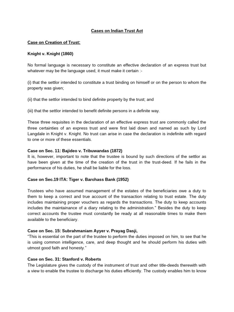 Cases on Indian Trust Act | PDF