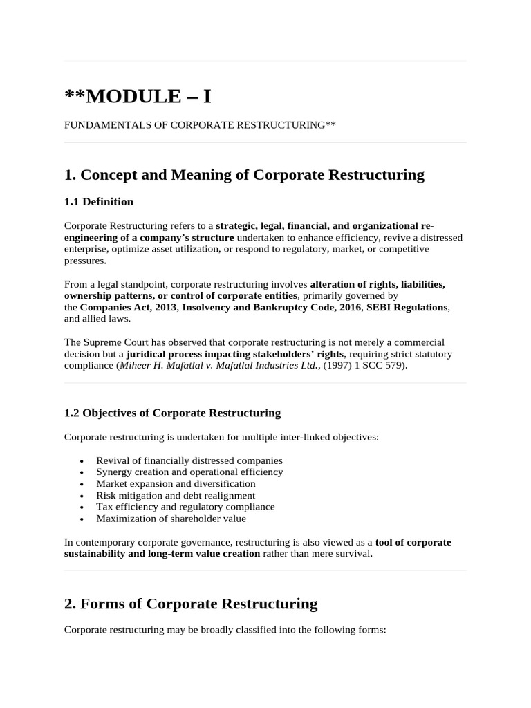 Corporate Restructuring Fundamentals | PDF | Mergers And Acquisitions ...